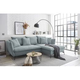 Ecksofa OTTO HOME "LIVORNO,258 cm, L-Form", blau (blaugrau), B:258cm H:91cm, 100% Polyester;PU-Schaum und Nosag-Federung.;Federung Ottoman : 12 x Feder Type B 1650mm;Ferderung 2 Sitzer: 10 x Feder Type B 650 mm;Sitz und Funktion: Schaum T30/40 8 cm., Sofas, Ecksofa, Schlaffunktion u. Bettkasten (139/224cm), Samt, Struktur, Webstoff