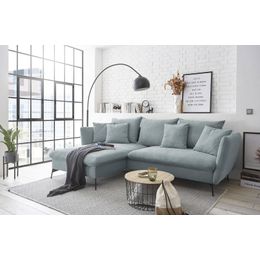 Ecksofa OTTO HOME "LIVORNO,258 cm, L-Form", blau (blaugrau), B:258cm H:91cm, 100% Polyester;PU-Schaum und Nosag-Federung.;Federung Ottoman : 12 x Feder Type B 1650mm;Ferderung 2 Sitzer: 10 x Feder Type B 650 mm;Sitz und Funktion: Schaum T30/40 8 cm., Sofas, Ecksofa, Schlaffunktion u. Bettkasten (139/224cm), Samt, Struktur, Webstoff