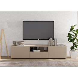 Lowboard Home Affaire "Rio Breite 181 cm, TV-Board 2 T&uuml;ren u. 1 Schubkasten, TV-Schrank", beige (cashmere, front mit geriffelter struktur), B:181cm H:42cm T:42cm, Sideboards, Lowboard, geriffelte MDF-Fronten, modern u. elegant, Kabelf&uuml;hrung, viel Stauraum
