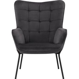Loungesessel OTTO HOME "Luukas, Ohrensessel mit Metallbeinen", schwarz (anthrazit, schwarz), B:73cm H:99cm T:80cm, Sessel, Stoff recyceltes Polyester, Sitz und R&uuml;cken gepolstert, Sitzh&ouml;he 46 cm