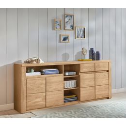 Sideboard OTTO HOME "Burani", braun (eiche teilmassiv), B:200cm H:80cm T:35cm, FSC-zertifiziertes teilmassives Holz, Sideboards, Sideboard, grifflose Optik