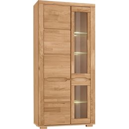 Vitrine OTTO HOME "DENIS70, Wohnzimmer, viel Stauraum, verstellbaren Einlegeb&ouml;den, ge&ouml;lt", braun (eiche teilmassiv), B:90cm H:190cm T:40cm, Holz teilmassiv, Schr&auml;nke, Vitrine, B/T/H:90/40/190cm, Front Eiche massivholz,ge&ouml;lt, 10 F&auml;cher, Grifflos