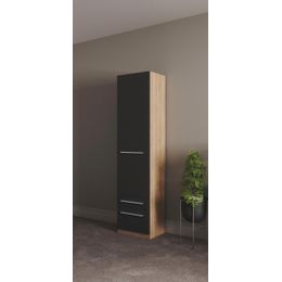 Kleiderschrank Priess "Schrank Garderobe W&auml;scheschrank Barcelona in 5 Breiten", braun (eichefarben artisan, schwarz), B:48cm H:193cm T:36cm, Holzwerkstoff, Schr&auml;nke, Kleiderschrank, viel Stauraum, ger&auml;umige Schubk&auml;sten, mit Spiegel, MADE IN GERMANY