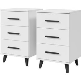 Nachtkommode OTTO HOME "Lagos, 2 Nachtschr&auml;nke, 3 Schubladen, schwarze Griffe & F&uuml;&szlig;e", wei&szlig; matt, B:40cm H:65cm T:35cm, FSC-zertifizierter Holzwerkstoff, Sideboards, modernes Design, B/T/H je 40/35/65 cm, pflegeleichte Oberfl&auml;che