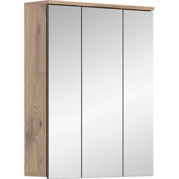 Badezimmerspiegelschrank Welltime "Riga, Breite 60cm, 3 Spiegelt&uuml;ren, 9 F&auml;cher, 6 Einlegeb&ouml;den", braun (holzfarben), B:60cm H:77cm T:18cm, FSC-zertifizierter Holzwerkstoff, Schr&auml;nke, Badm&ouml;bel, Badschrank, Schrank, Wandschrank, Bad, Badezimmer