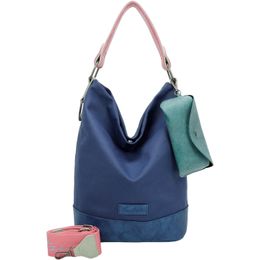 Schultertasche Fritzi aus Preussen "Izzy07 Olga", Damen, Gr. B/H/T: 17cm x 37cm x 27cm, blau, Baumwolle, mehrfarbig, Taschen Schultertasche, aus veganen und recycelten Materialien