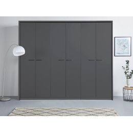 Dreht&uuml;renschrank Rauch "Kleiderschrank Schrank Garderobe W&auml;scheschrank Ankleide OTELI", grau (graumetallic), B:275cm H:212cm T:58cm, Holzwerkstoff, Schr&auml;nke, Dreht&uuml;renschrank, inkl. Passepartout optional mit Beleuchtung