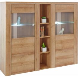 Highboard OTTO HOME "Larona, zeitlose Hochkommode mit 2 T&uuml;ren, T&uuml;rkommode, H&ouml;he 129,5 cm", braun (eichefarben riviera), B:155cm H:130cm T:37cm, Sideboards, Highboard, Anrichte mit dekorative Rahmenoptik, T&uuml;ren mit Glaseinsatz