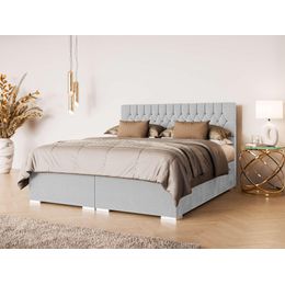Bett Home Affaire "ALIY mit Matratze und Topper, in 3 Breiten (140, 160 und 180 cm)", grau (hellgrau), B:148cm H:122cm L:209cm, 100% Polyester, Betten, Bett, Boxspringbett mit Kopfteil, Bettkasten, Matratze (BFK/TFK) und Topper
