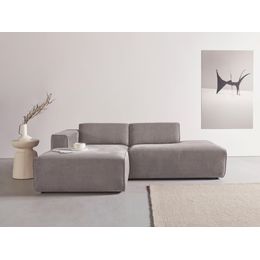 Ecksofa Home Affaire "Noord mit Kedernaht, Breite 227 cm, L-Form", grau, B:227cm H:71cm T:161cm, 94% Polyester; 6% Nylon, Sofas, Ecksofa, Cord, Struktur, Webstoff, mit Wellenunterfederung, Massivholzrahmen