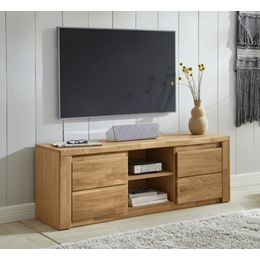 Lowboard OTTO HOME "Burani", braun (eiche teilmassiv), B:140cm H:48cm T:35cm, FSC-zertifiziertes teilmassives Holz, Sideboards, Lowboard, grifflose Optik