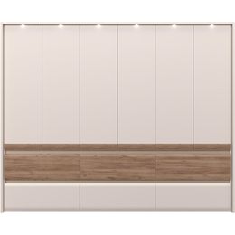 Kleiderschrank OTTO HOME "Invictus, UV lackiert, kratzfest, FSC-zertifiziert, grifflose Optik", beige (kaschmirfarbe), B:277cm H:226cm T:60cm, MDF, Spanplatte, Schr&auml;nke, Kleiderschrank, mit Beleuchtung und Passpartourahmen, hoher Schrank (226cm), 6 Breiten