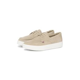 Bootsschuh Tommy Hilfiger "CASUAL SUEDE STITCH TOE HYBRID", Herren, Gr. 42, beige, Veloursleder, unifarben, Schuhe Bootsschuh, Schn&uuml;rschuh, Halbschuh, Freizeitschuh mit abgesteppter Ziernaht