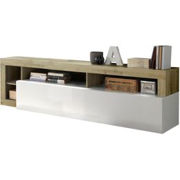 Lowboard Home Affaire "Hamburg, TV-Bank", braun (wei&szlig;, eiche cadiz nb), B:210cm H:58cm T:42cm, Sideboards, Lowboard, Breite 210 cm