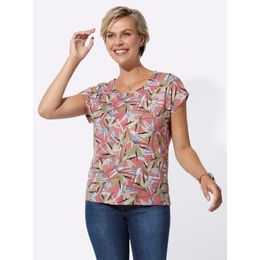 Rundhalsshirt "Shirt", Damen, Gr. 40, bunt (flamingo, bleu, bedruckt), 50% Baumwolle, 50% Modal, gebl&uuml;mt, gemustert, mehrfarbig, Rundhals, Shirts Rundhalsshirt