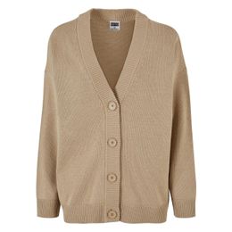 Strickjacke Urban Classics "Urban Classics Damen Ladies Big Oversized Cardigan", Damen, Gr. L, wetsand, 100% Baumwolle, unifarben, oversize, V-Ausschnitt, Strickjacken Strickjacke