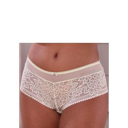 Panty Lascana, Damen, Gr. 32/34, beige (creme), Spitze, Obermaterial: 89% Polyamid, 11% Elasthan, Unterhosen Panty, aus blumiger Jacquardspitze mit h&uuml;bschem Accessoire