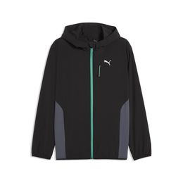 Trainingsjacke Puma "FLEX STRETCH Gewebte Trainingsjacke Herren", Herren, Gr. XS, schwarz vibrant gr&uuml;n, Obermaterial: 87% Polyester, 13% Elasthan; Taschenfutter: 100% Polyester; Besatz: 17% Nylon, 11% Elasthan, 72% Polyester, Jacken Trainingsjacke