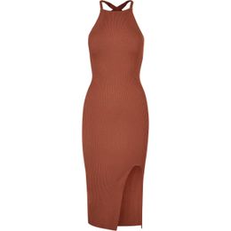 Shirtkleid Urban Classics "Urban Classics Damen Ladies Midi Rib Knit Crossed Back Dress", Damen, Gr. L, US-Gr&ouml;&szlig;en, terracotta, 35% Polyacryl, 35% Viskose, 30% Polyamid, unifarben, slim fit, Kleider Shirtkleid