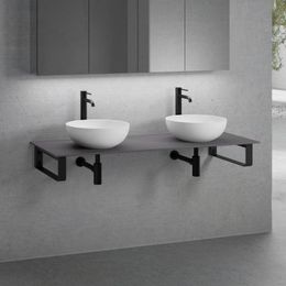 neoro n50 Konsolenplatte mit Waschtisch doppelt B: 140,5 H: 30 T: 51,5 cm, 2#BN0064WM+BN0408GR+BN0504BM+2#BN000005+BN000002,