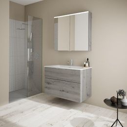 Burgbad Eqio Schrank mit Slim Keramik-Waschtisch, mit Spiegelschrank, SHCP092F6015C0001G0146,