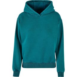 Kapuzenpullover Urban Classics "Urban Classics Damen Ladies Stone Washed Hoody", Damen, Gr. 4XL, watergr&uuml;n, 70% Baumwolle, 30% Polyester, unifarben, normal, ohne Ausschnitt, Pullover Kapuzenpullover