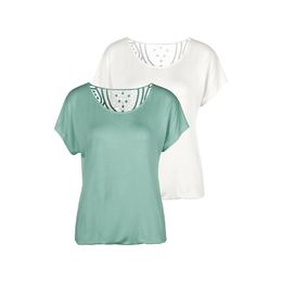Vivance Kurzarmshirt 'mit sommerlicher H&auml;kelspitze am R&uuml;cken' mehrfarbig Gr. 44/46 f&uuml;r Damen. Rundhals und Spitze. Bequem. Nachhaltig.