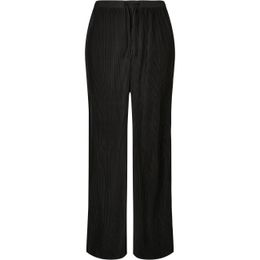 Stoffhose Urban Classics "Urban Classics Damen Ladies Plisse Pants", Damen, Gr. L, US-Gr&ouml;&szlig;en, schwarz, 100% Polyester, unifarben, loose fit, Hosen Stoffhose