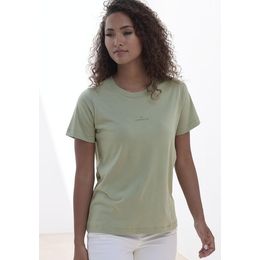 Copenhagen Studios T-Shirt 'mit dezentem Logoprint vorn' gr&uuml;n Gr. S (36) f&uuml;r Damen. Rundhals und Logodruck. Bequem. Nachhaltig.