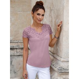Spitzenshirt Lady "Shirt", Damen, Gr. 48, lila (mauve), 95% Polyester, 5% Elasthan, Spitze:100% Polyester, unifarben, V-Ausschnitt, Shirts