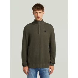 G-Star Raw Longpullover G-STAR "Honey Comb Structure Skipper Knit", Herren, Gr. XL, gr&uuml;n (asfalt), Obermaterial: 100% Baumwolle, Pullover Longpullover
