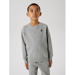Sweatshirt name it "NKMVIMO f&uuml;r Jungen mit B&uuml;ndchen und klassischer Form", Jungen, Gr. 122/128, grau (grau melange), angeraute Sweatware, Obermaterial: 60% Baumwolle, 40% Polyester, meliert, unifarben, l&auml;ssig geschnitten h&uuml;ftlang, Rundhals, Rippb&uuml;ndchen, Sweatshirts Sweatshirt, unifarben, casual, regular fit, Baumwollmischung, Rundhals