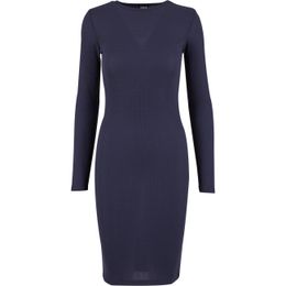 Shirtkleid Urban Classics "Urban Classics Damen Ladies Rib Dress", Damen, Gr. L, US-Gr&ouml;&szlig;en, navy, 77% Viskose, 19% Polyester, 4% Elasthan, unifarben, slim fit, Rundhals, Kleider Shirtkleid