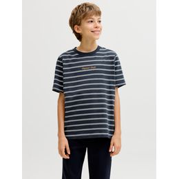 Jack & Jones T-Shirt JACK & JONES JUNIOR "JORNORREBRO STRIPE TEE SS CN JNR", Jungen, Gr. 128, blau (sky captain), Single Jersey, Obermaterial: 100% Baumwolle, gestreift, relaxed fit normal, Rundhals, Shirts T-Shirt