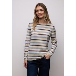 Strickpullover Street One, Damen, Gr. 34, cotton beige, Stoff, 60% Viskose, 40% Baumwolle, gestreift, normal normal, U-Boot-Ausschnitt, Rippb&uuml;ndchen, Pullover Strickpullover, Feinstrick