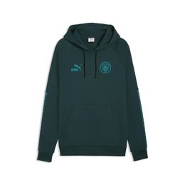 Hoodie Puma "Manchester City KING Hoodie Herren", Herren, Gr. L, gr&uuml;n terrain tropical blau, Obermaterial: 68% Baumwolle, 32% Polyester. Rippe: 97% Baumwolle, 3% Elasthan. Besatz: 100% Polyester, normal, Sweatshirts Hoodie