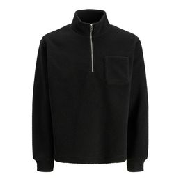 Jack & Jones Sweatshirt JACK & JONES "JORGREENE TEDDY SWEAT HIGH NECK", Herren, Gr. L, schwarz, angeraute Sweatware, Obermaterial: 100% Polyester, unifarben, relaxed fit, hoch geschlossener Ausschnitt, Rippb&uuml;ndchen, Sweatshirts Sweatshirt