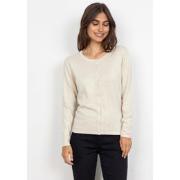 Strickjacke soyaconcept "SC-DOLLIE 446", Damen, Gr. L, beige (cream melange), Feinstrick, Obermaterial: 75% Viskose, 25% Polyamid, gepflegt, figurbetont h&uuml;ftlang, Rundhals, Rippb&uuml;ndchen, Strickjacken Strickjacke, ein Klassiker