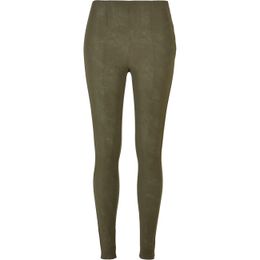 Leggings Urban Classics "Urban Classics Damen Ladies Washed Faux Leather Pants", Damen, Gr. 5XL, US-Gr&ouml;&szlig;en, olive, 85% Polyester, 15% Elasthan, unifarben, slim fit, Hosen Leggings