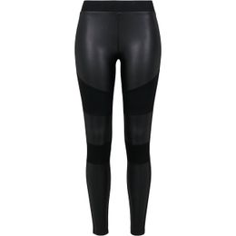 Leggings Urban Classics "Urban Classics Damen Ladies Fake Leather Tech Leggings", Damen, Gr. XL, US-Gr&ouml;&szlig;en, schwarz, 91% Polyester, 9% Elasthan, unifarben, slim fit, Hosen Leggings