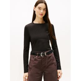 Langarmshirt Tommy Jeans "TJW SLIM JERSEY LS TEE", Damen, Gr. L (40), schwarz, Single Jersey, Obermaterial: 95% Baumwolle, 5% Elasthan, slim fit, Shirts Langarmshirt
