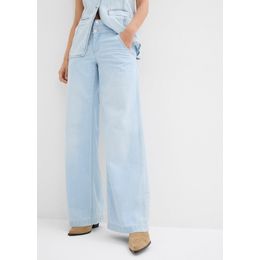 bonprix Wide-Leg-Jeans Mid Waist Super Soft, blau, mit Baumwolle