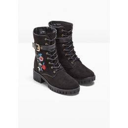 bonprix Schn&uuml;rboots mit Stickerei, schwarz, Vegan