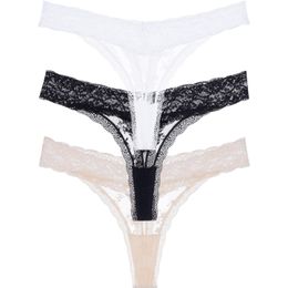 Tanga Dorina "Lana Essential Lace", Damen, Gr. XL, schwarz wei&szlig; beige, Obermaterial: 90% Polyamid, 10% Elasthan, eng, Unterhosen Tanga, leicht transparent, mit Spitze, bequem, weich