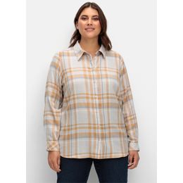 sheego Gro&szlig;e Gr&ouml;&szlig;en Flanellbluse mit krempelbaren &Auml;rmeln, steingrau-camel-kariert, Gr&ouml;&szlig;e 44 - Damen