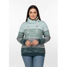 sheego Gro&szlig;e Gr&ouml;&szlig;en Sweatshirt mit Zierkn&ouml;pfen am Kragen, petrol-kalkmint-bedruckt, Gr&ouml;&szlig;e 50 - Damen