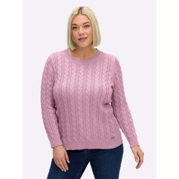 sheego Gro&szlig;e Gr&ouml;&szlig;en Strickpullover mit Zopfmuster, altros&eacute;, Gr&ouml;&szlig;e 52 - Damen