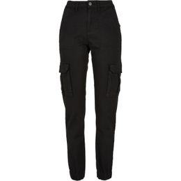 Stoffhose Urban Classics "Urban Classics Damen Ladies Cotton Twill Utility Pants", Damen, Gr. 32, Normalgr&ouml;&szlig;en, schwarz, 98% Baumwolle, 2% Elasthan, unifarben, relaxed fit, Hosen Stoffhose