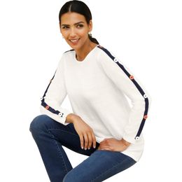 Damen Longpullover mit kontrastfarbenen Streifen wei&szlig;-marine, Gr&ouml;&szlig;e 38