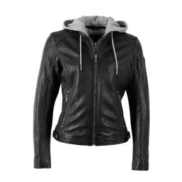 Lederjacke Mauritius "MWAlani", Damen, Gr. S (36), schwarz, Obermaterial: 100% Schafsleder. Futter: 100% Polyester. Kapuze: 55% Baumwolle, 45% Polyester. &Auml;rmelfutter: 100% Polyester, unifarben, regular fit h&uuml;ftlang, abgesteppt, Jacken, Bikerjacke mit abnehmbarer Kapuze